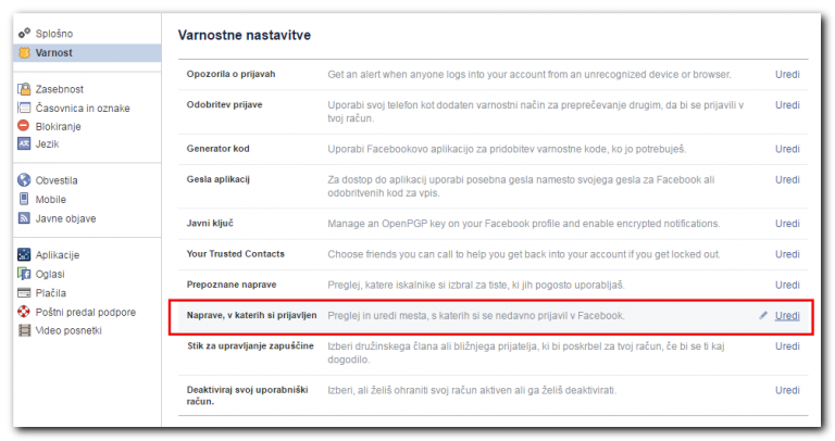 Prijava v gmail in facebook