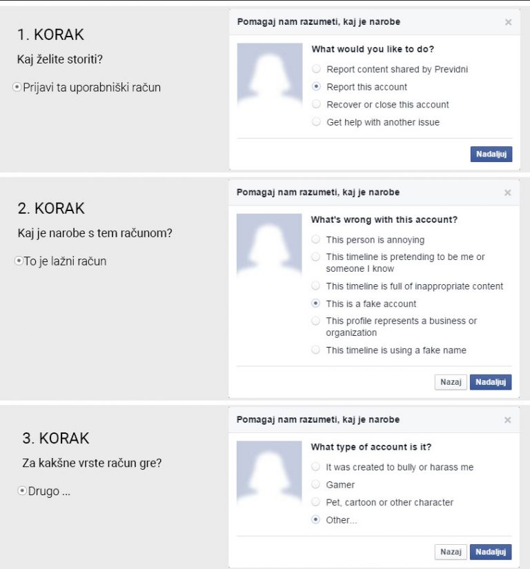 prijava lažnega Facebook profila - Varni na internetu